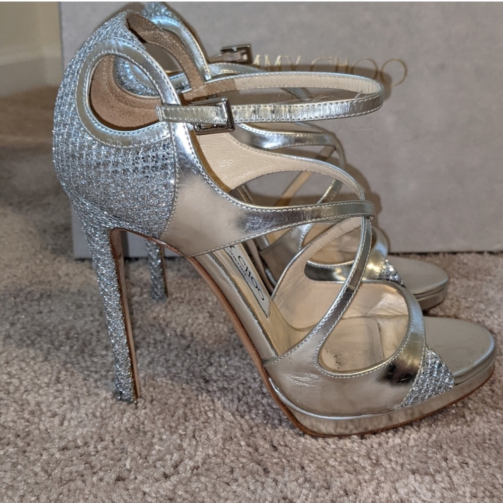 Jimmy Choo Fancie Silver Glitter Heels - Gem